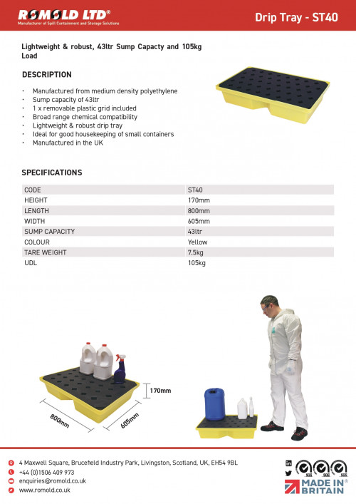 ROMOLD ST40 Minibund Spill Tray Capacity 43 litre.พาเลทรองถังสารเคมี ...