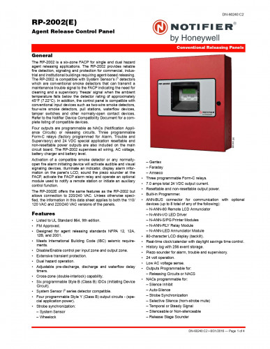 NOTIFIER RP-2002E Agent release control panel, 220/240 VAC. #7590208