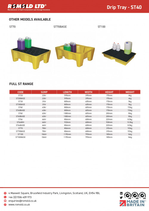 ROMOLD ST40 Minibund Spill Tray Capacity 43 litre.พาเลทรองถังสารเคมี ...